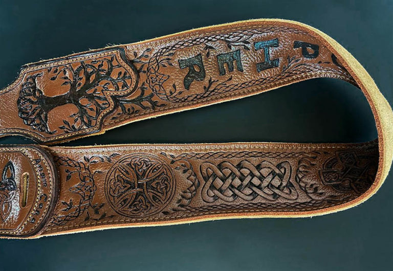 Intricate “Tree of Life” Celtic Cross & Cable Braid Leather Guitar ...